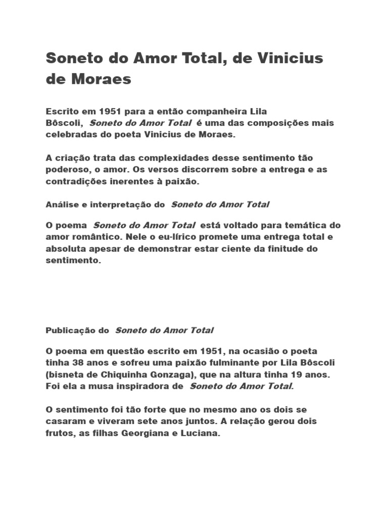Soneto Do Amor Total - Docx Interpretação | PDF | Amor | Sonetos