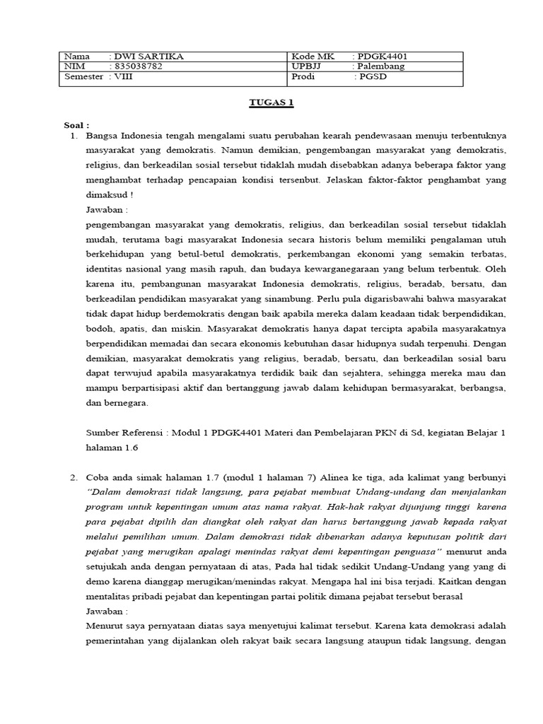 TUGAS 1 Materi Dan Pembelajaran PKN Di SD | PDF