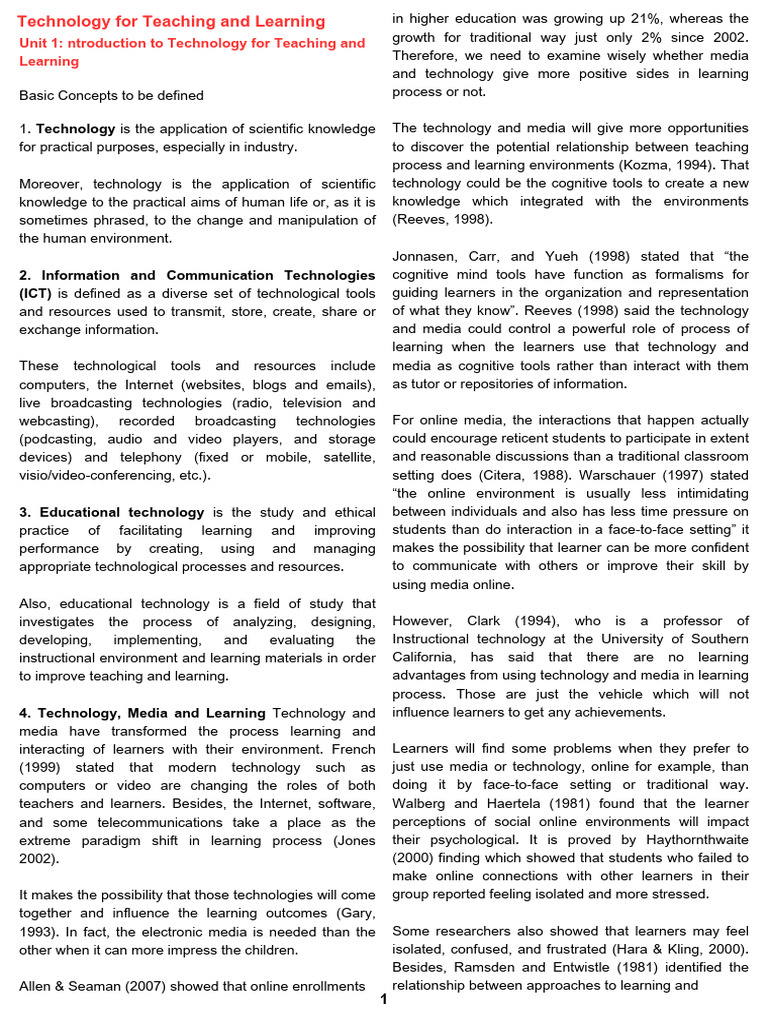 Technology For Teaching and Learning | PDF | Educational Technology ...