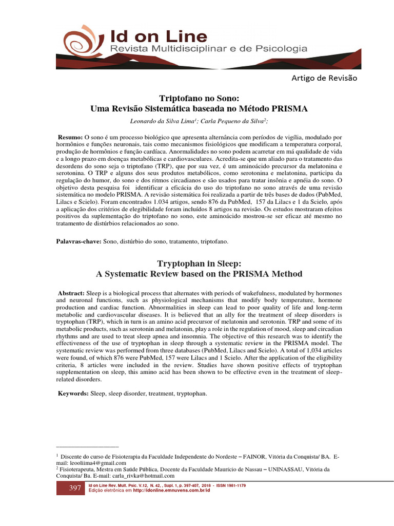 Triptofano No Sono Uma Revisão Sistemática Baseada No Método Prisma | PDF | Triptofano