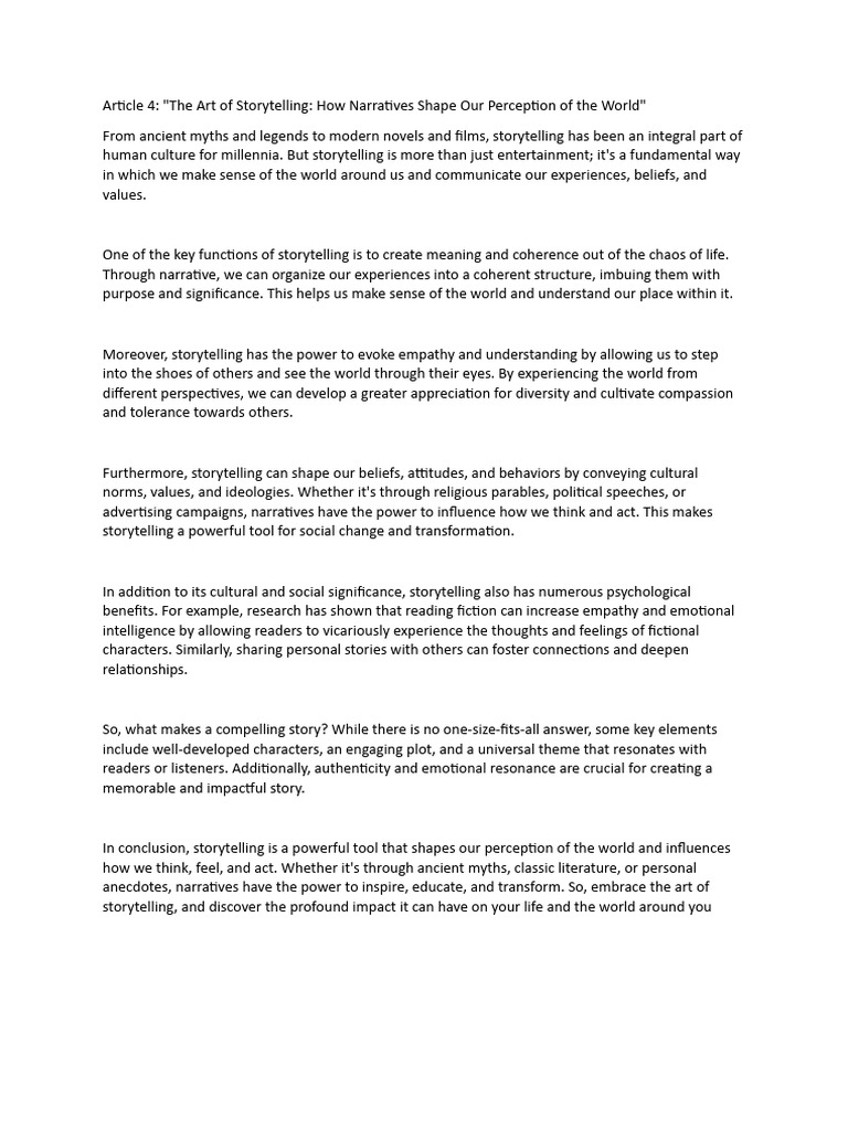 How Narratives Shape Our Perception of The World | PDF