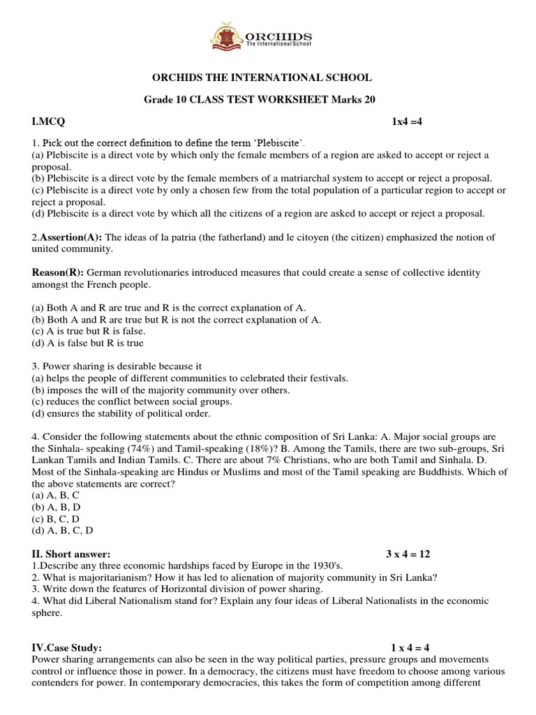 SST G-10 Ct1 QP Worksheet | PDF | Democracy | Political Ideologies
