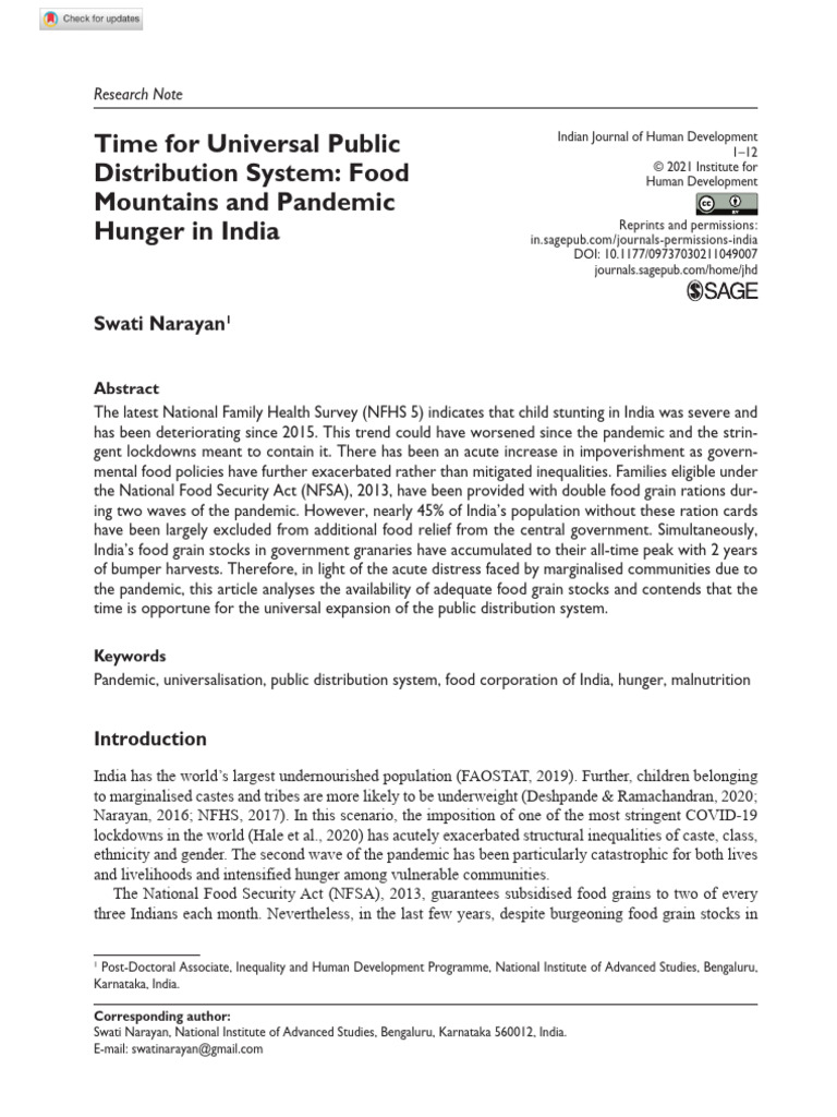 Universal Food Distribution in India | PDF | Economies