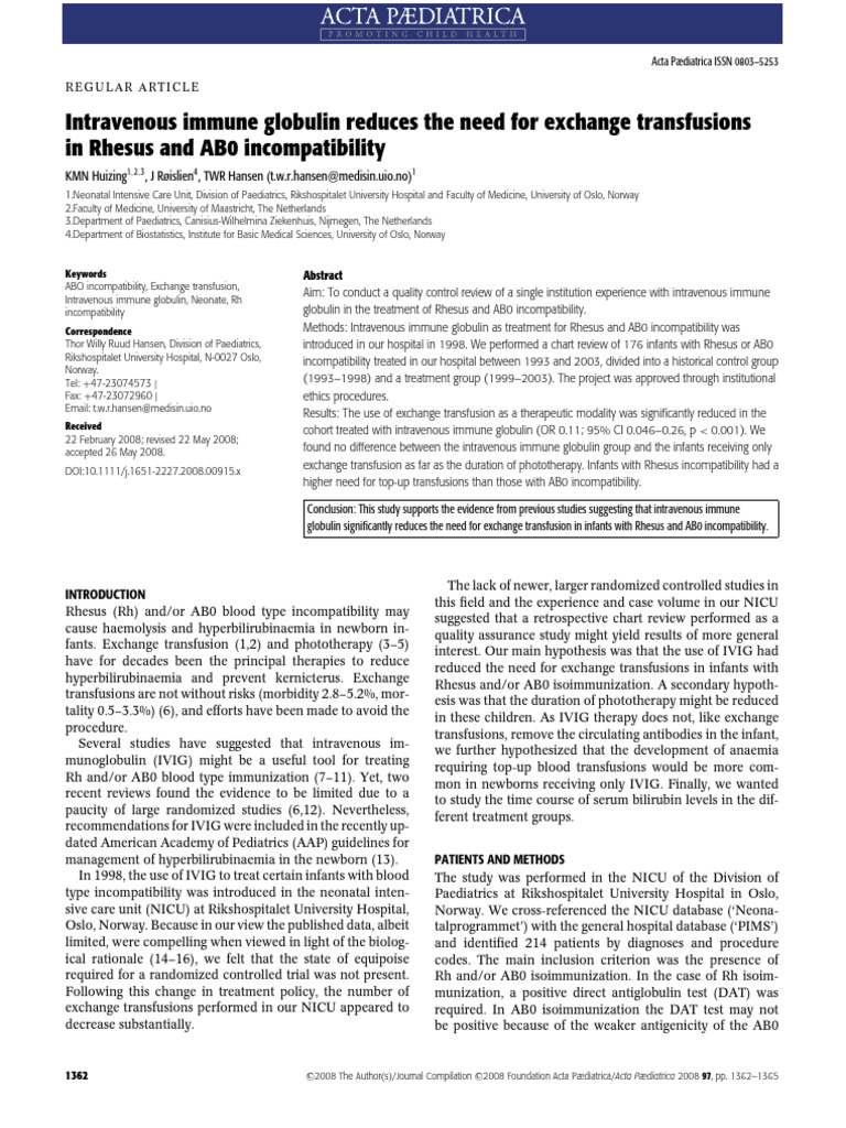 2008-Intravenous Immune Globulin Reduces The Need For Exchange ...