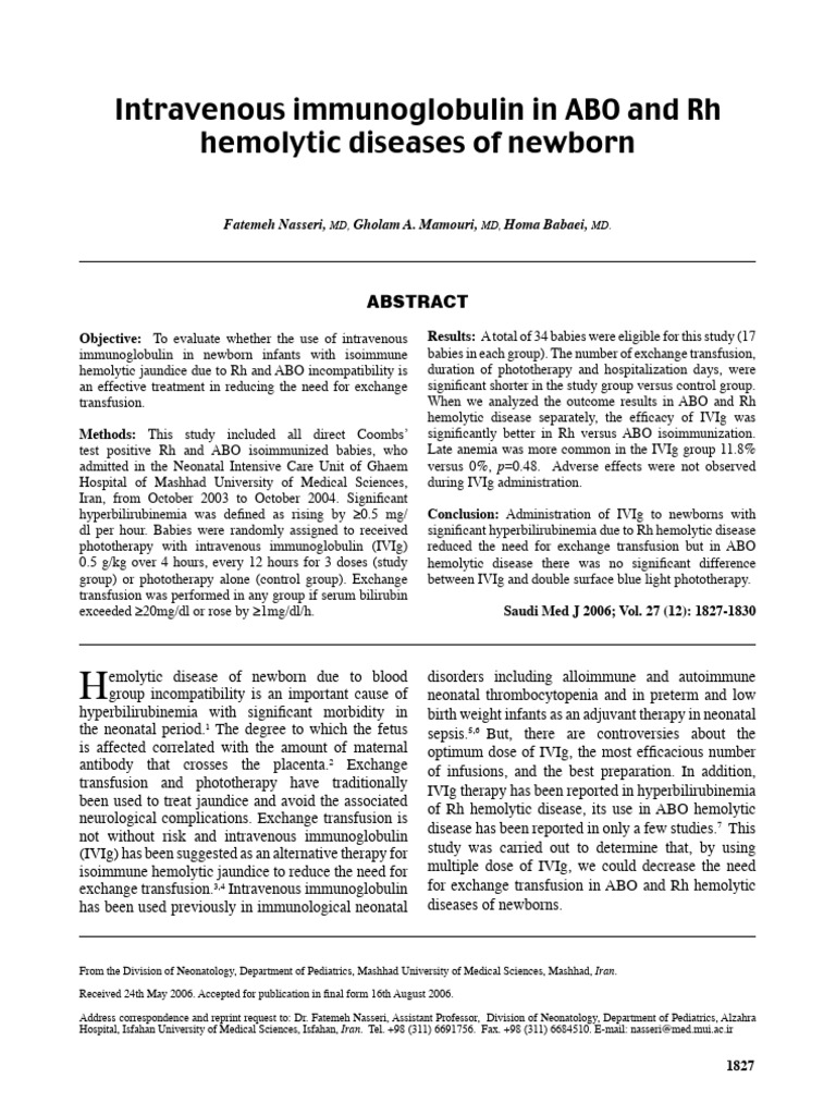 2006-Intravenous Immunoglobulin in ABO and RH Hemolytic Diseases of ...