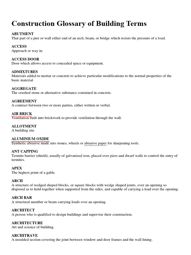 Glossary of Building Construction Terminology | PDF | Framing ...