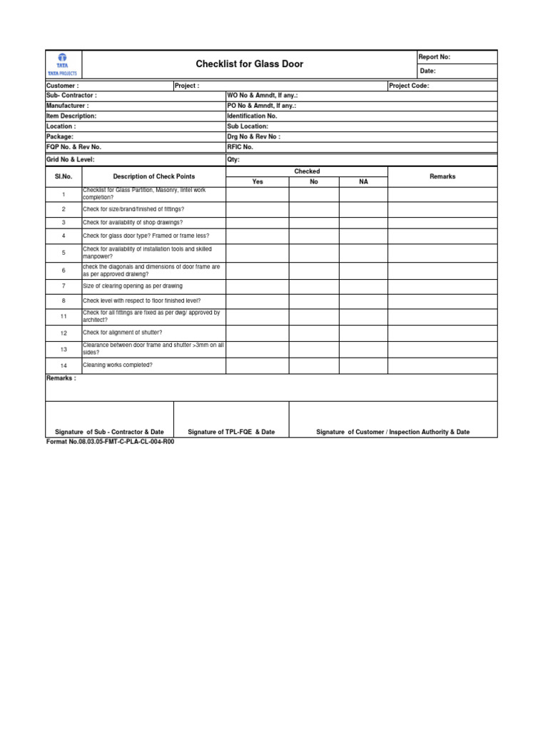 Checklist For Glass Door | PDF | Door