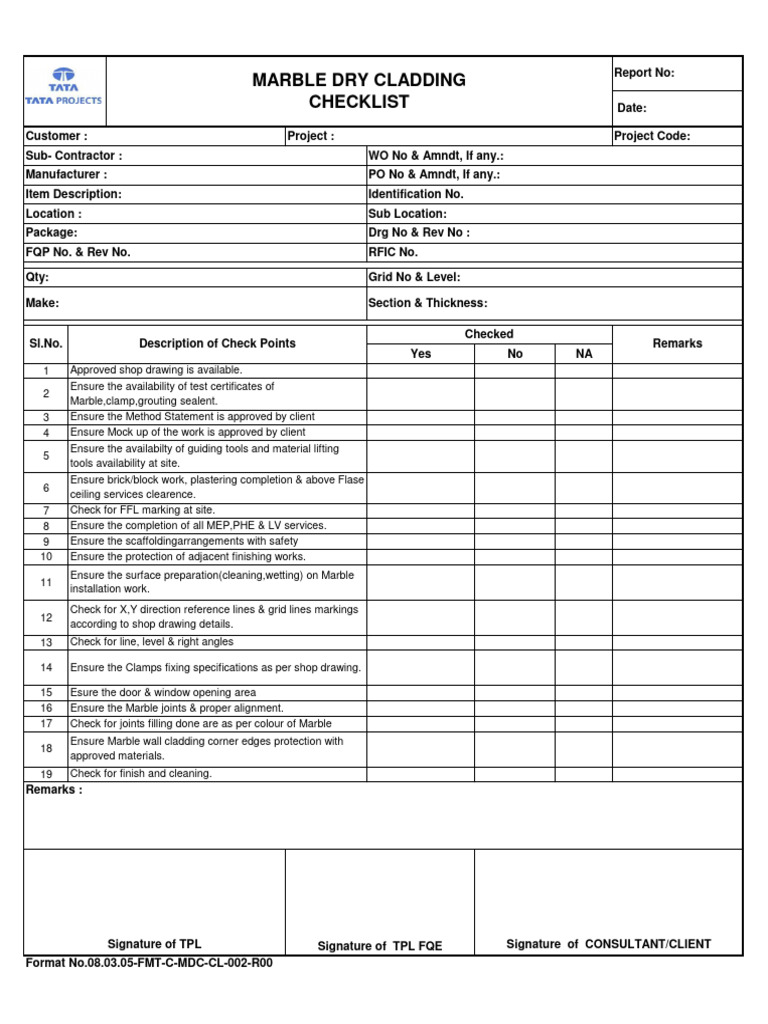 Checklist For Marble Dry Cladding Work | Download Free PDF | Building ...