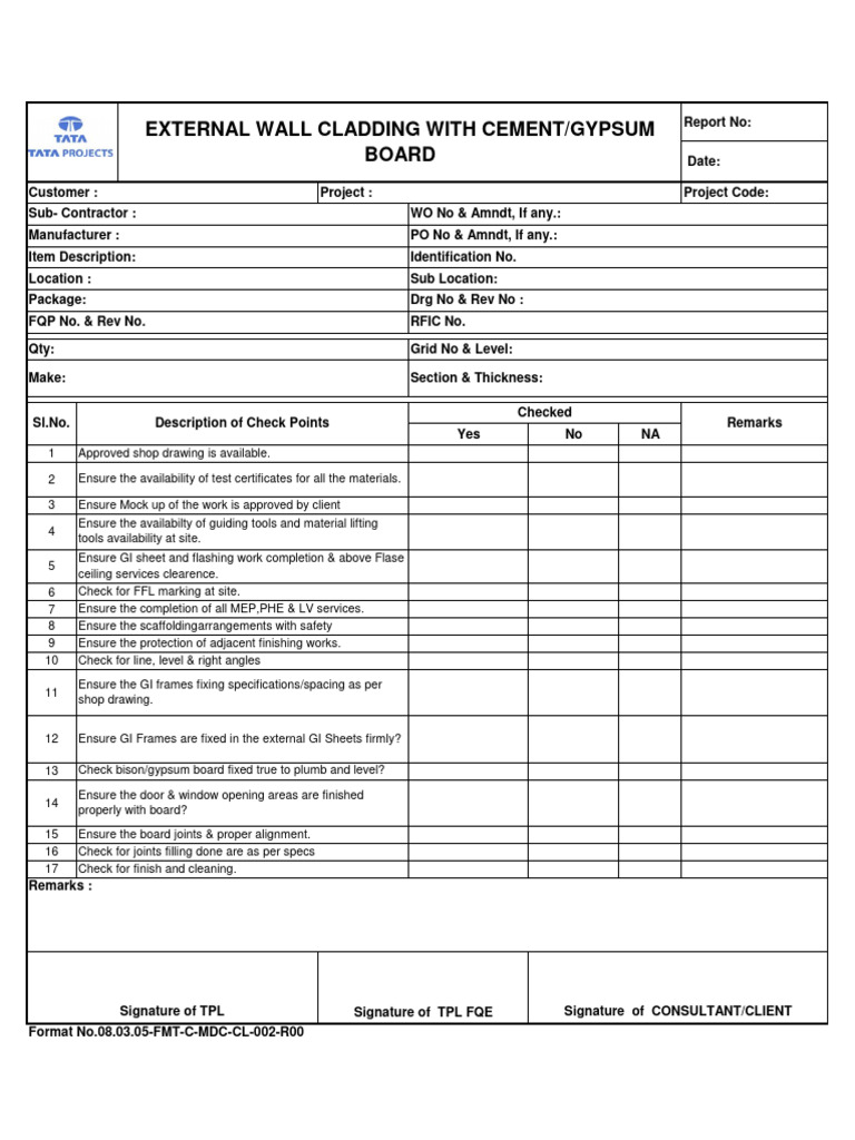 Checklist for External Wall Cladding with Bison_Gypsum Board | PDF | Wall | Building Technology