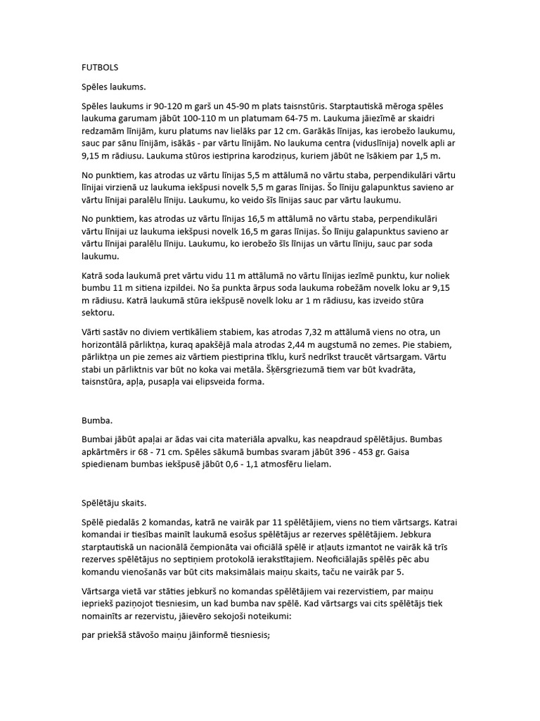 FUTBOLS Noteikumi | PDF