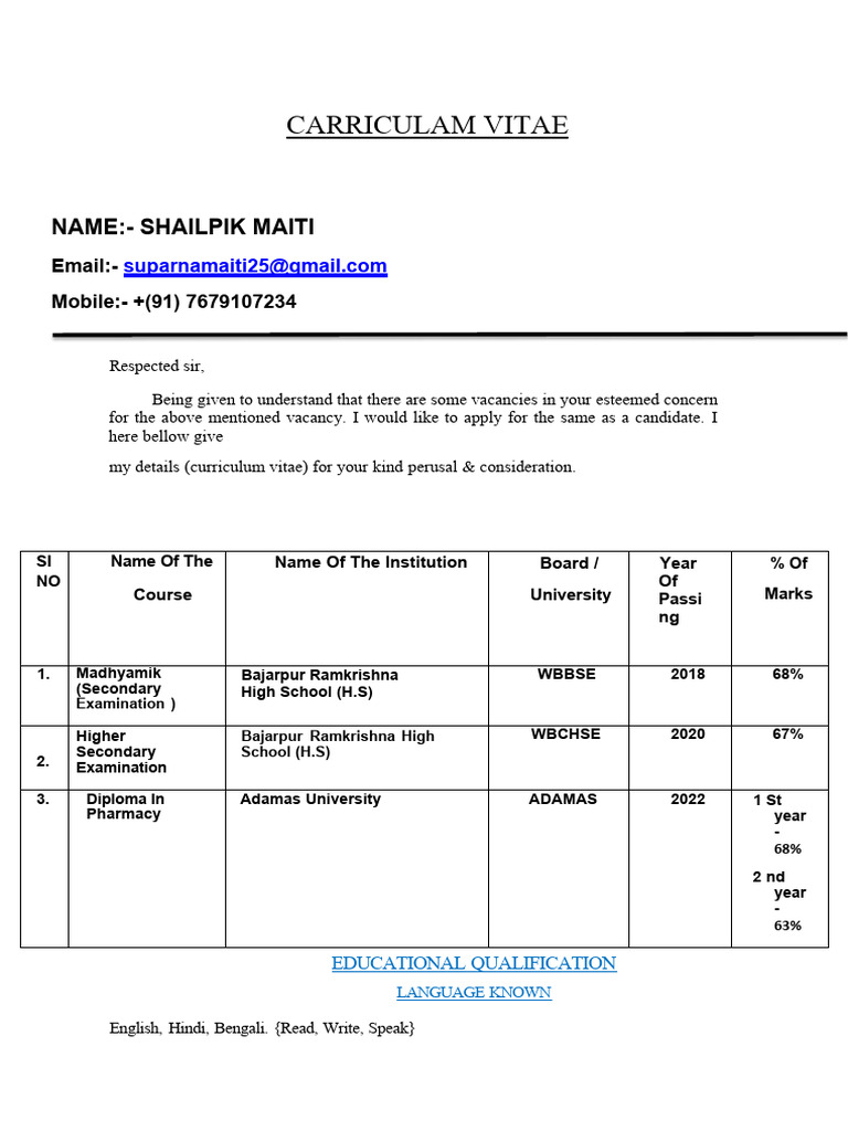 cv 111 | PDF | Educational Stages