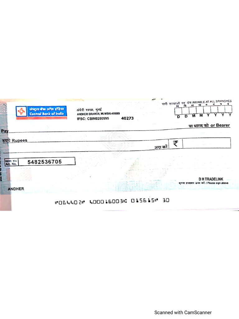 Cheque Copy Central Bank of India | PDF