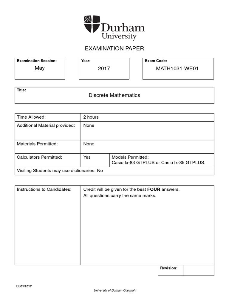 Dun Advanced Math Exam 1 | PDF | Mathematical Concepts | Discrete Mathematics
