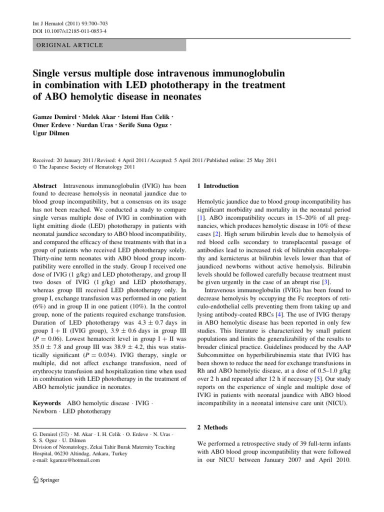 2011-Single Versus Multiple Dose Intravenous Immunoglobulin in Combination | PDF | Blood Type ...
