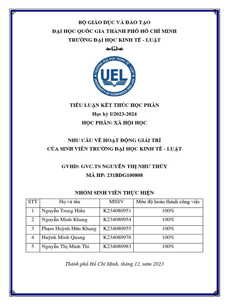 Tiểu Luận Xhh Mẫu | PDF