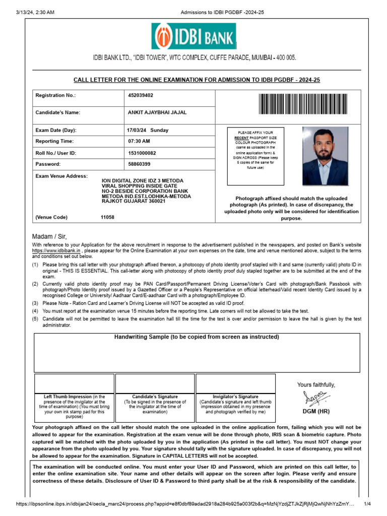 Admissions To IDBI PGDBF - 2024-25 | PDF | Identity Document | Driver's ...