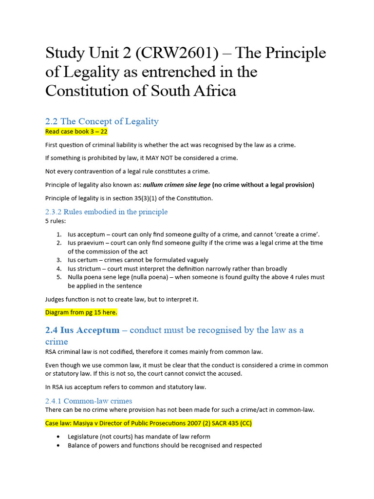 Principle of Legality in South African Law | PDF | Crimes | Crime ...