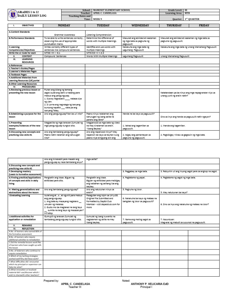 DLL - MTB 3 - Q1 - W10 | PDF