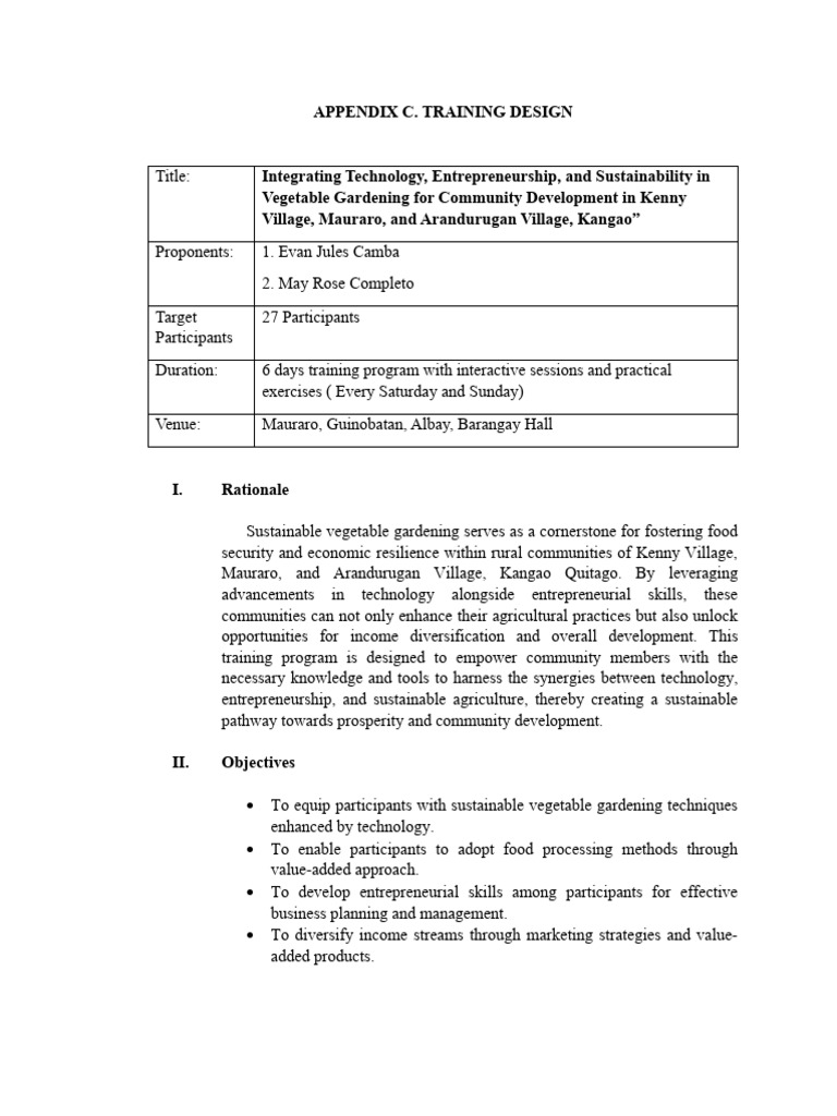 Training Design PDF Entrepreneurship Pickling