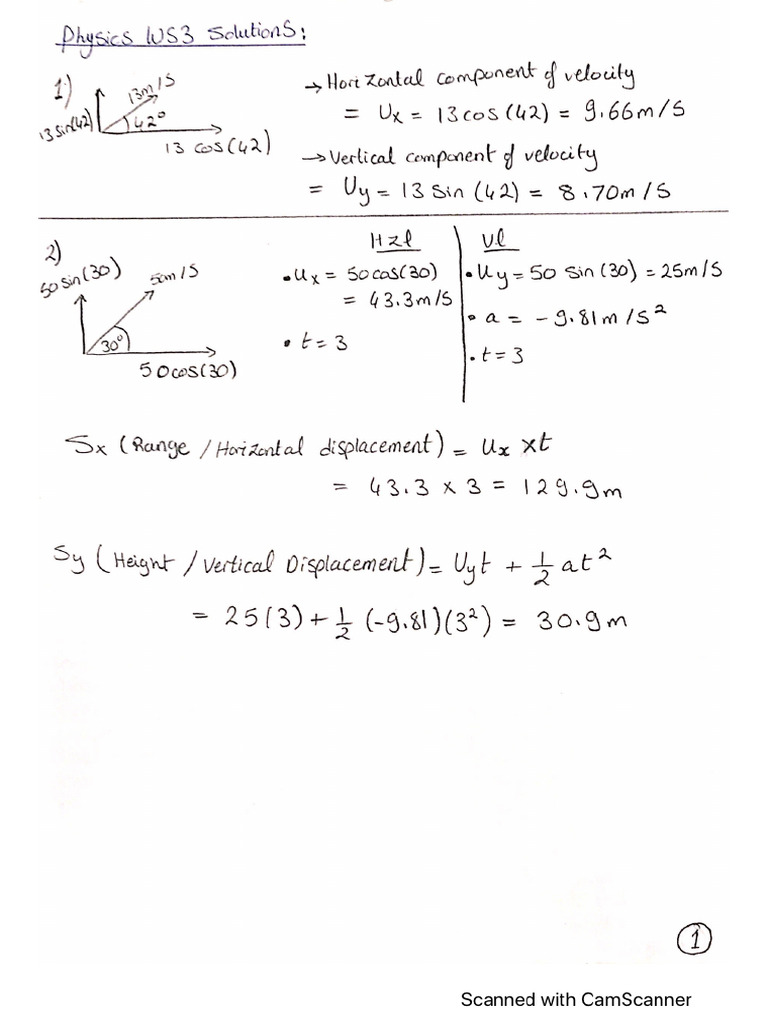 Projectiles WS3 Solution | PDF