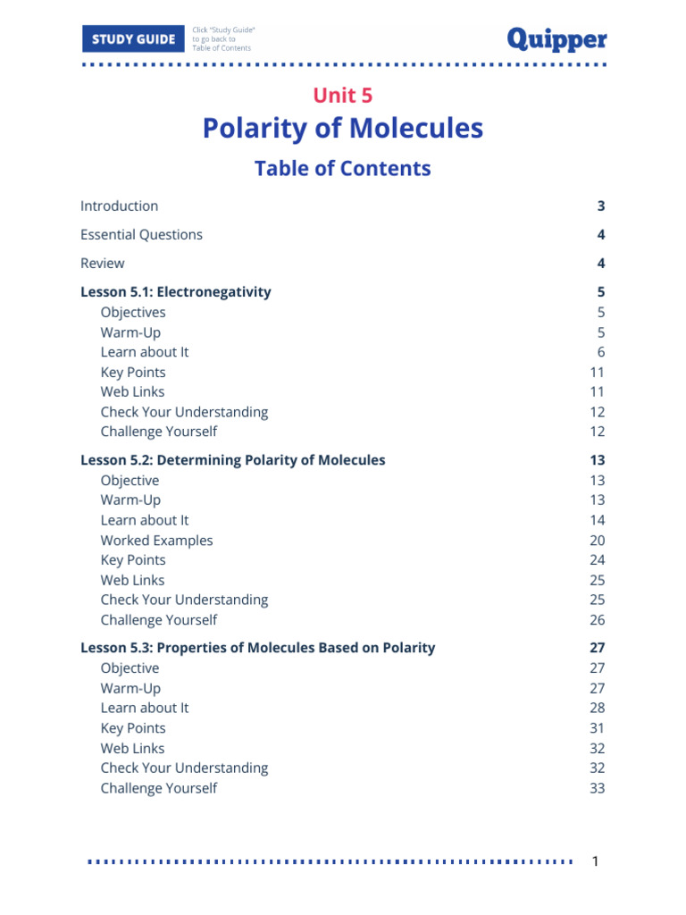 PS SHS Unit 5 Polarity of Molecules (Study Guide) | Download Free PDF ...