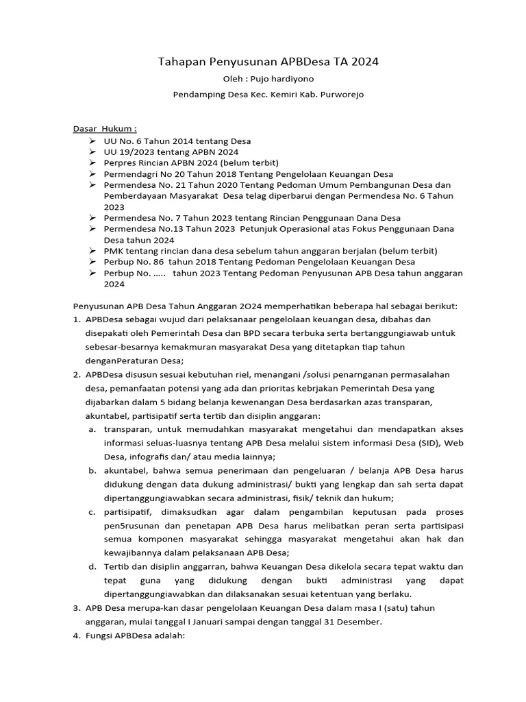 Tahapan Penyusunan APBDesa 2024 | PDF