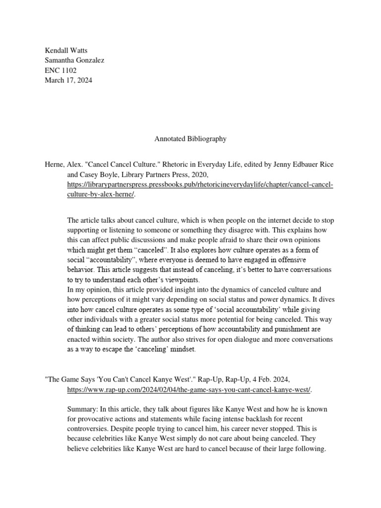 Correct Annotated Bib Enc 1102 | PDF | Social Media | Popular Culture & Media Studies