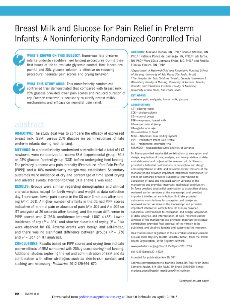 Breast Milk For Pain Relief in Infants | PDF | Preterm Birth ...