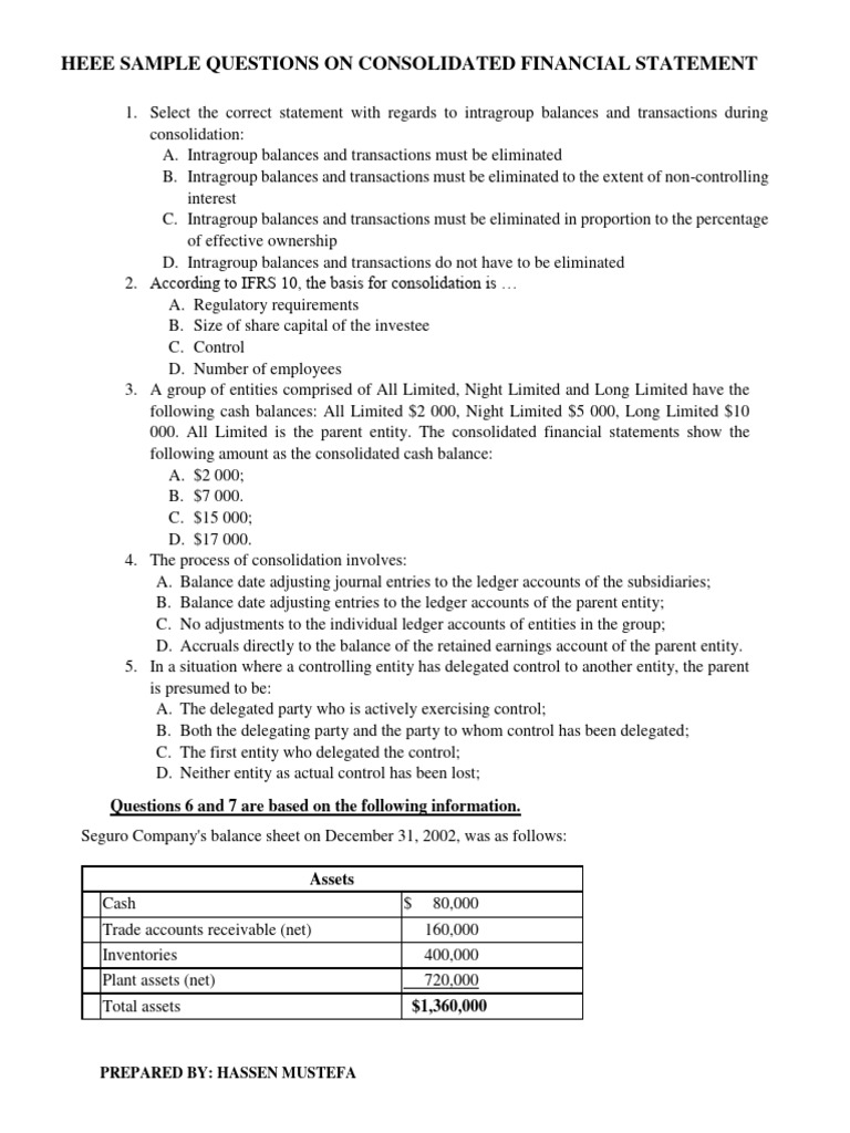 Sample HEEE Questions On CFS | PDF | Balance Sheet | Equity (Finance)