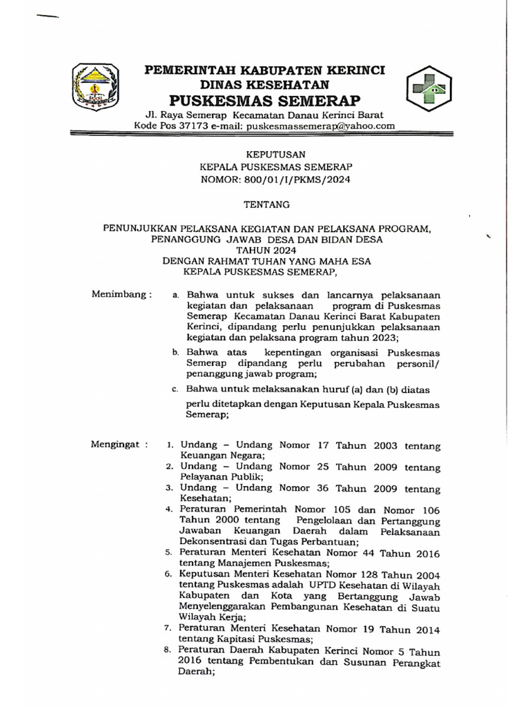 SK Ruangan, PJ Program PJ Desa Dan Bidan Desa | PDF