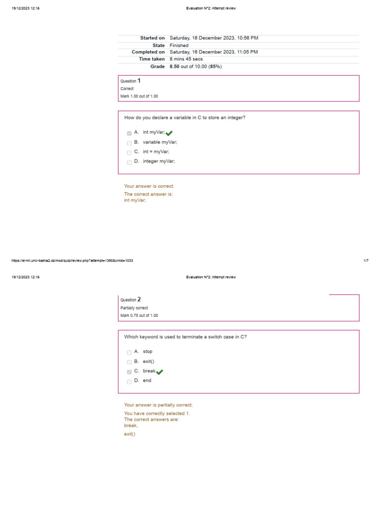 Evaluation N°2 - Attempt Review | PDF | Computer Engineering | Computer Science