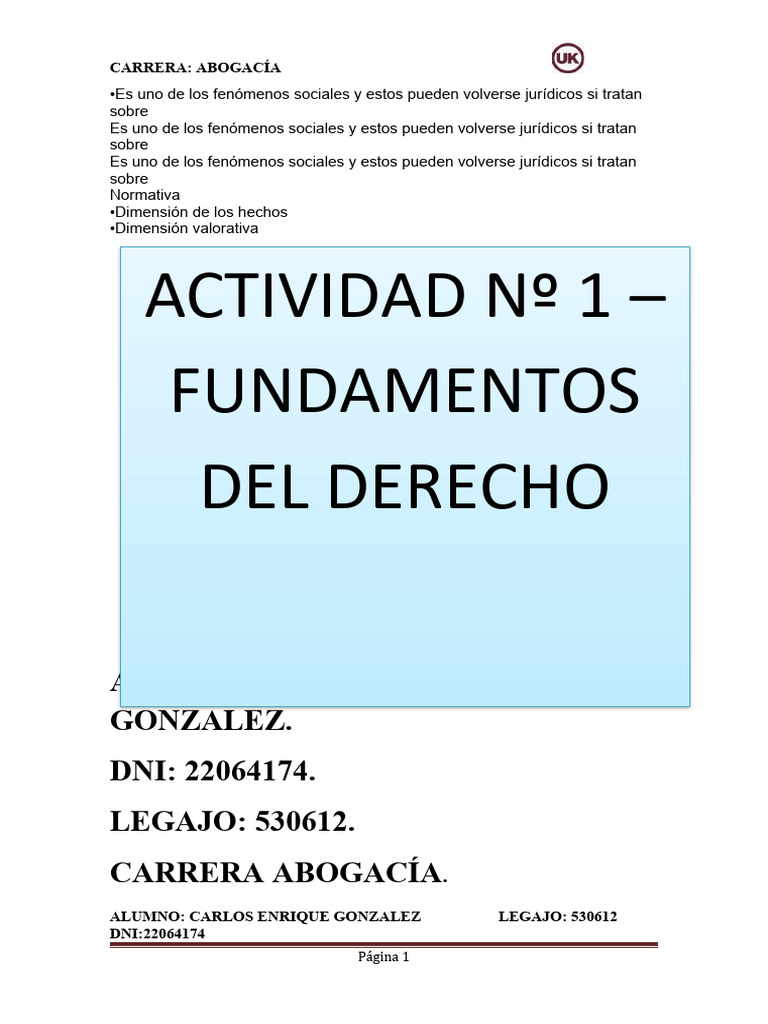 Actividad Nº1 Fundamento Del Derecho | PDF | Justicia | Crimen y violencia