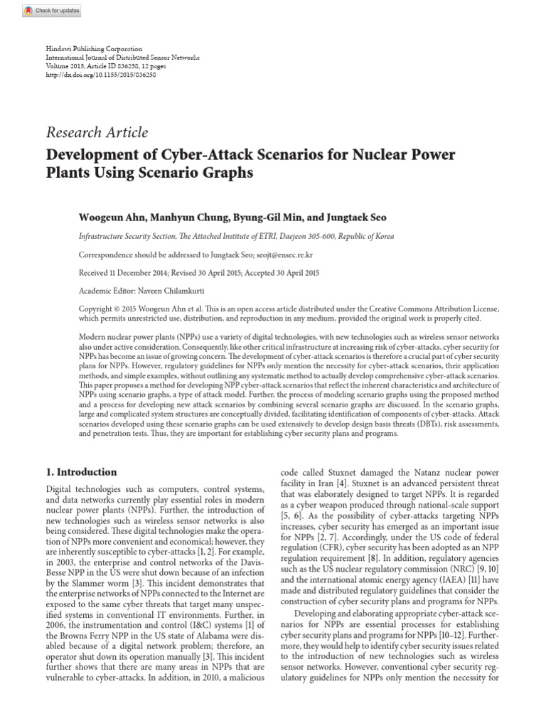 Ahn Et Al 2015 Development of Cyber Attack Scenarios For Nuclear Power Plants Using Scenario ...