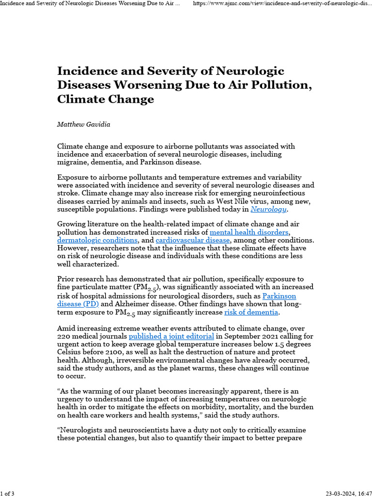 Research Paper | PDF | Neurology | Air Pollution