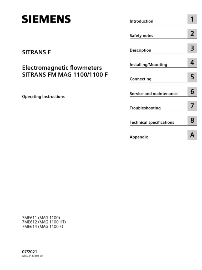 Siemens-SITRANS-F-M-MAGFLO-1100-Manual | PDF | Flow Measurement | Electrical Engineering