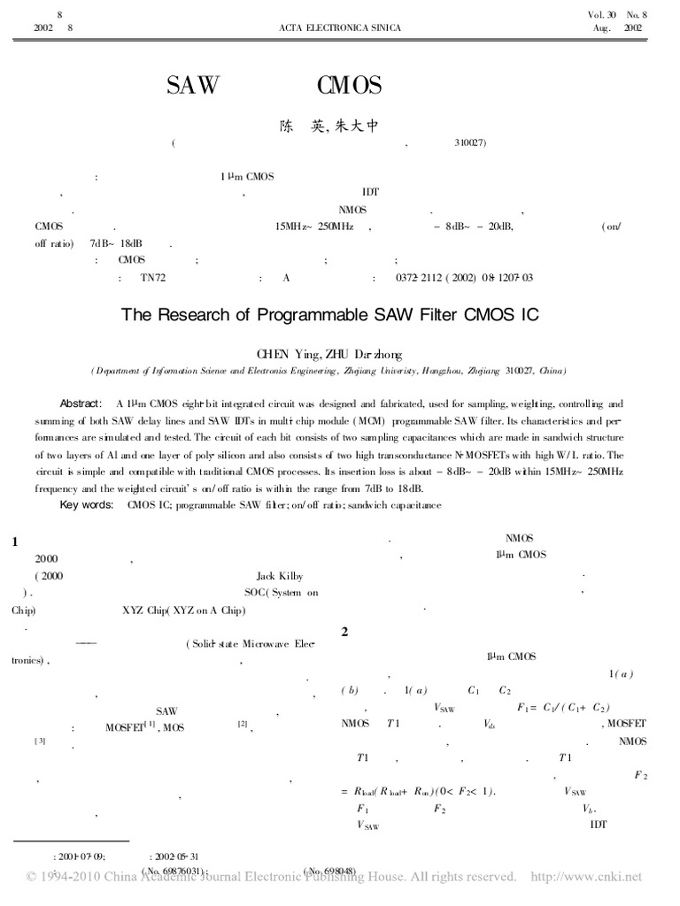The Research of Programmable SAW Filter CMOS IC | PDF