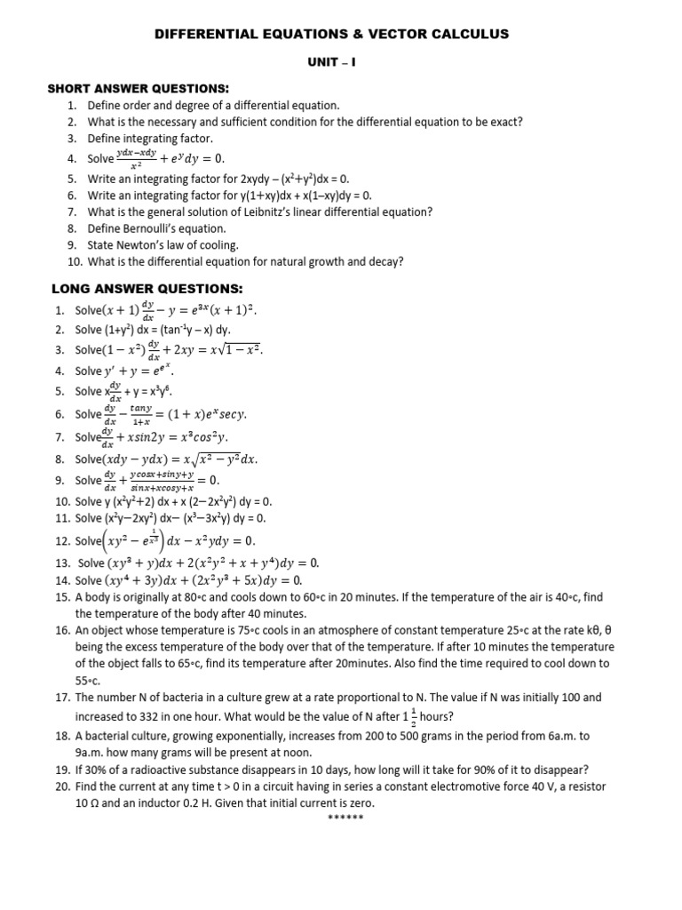 Differential Equations & Vector Calculus | PDF | Differential Equations | Equations