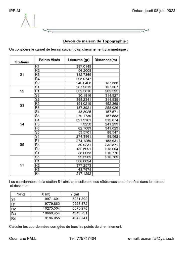 Calcul des coordonnées topographiques | PDF | Sciences de la terre