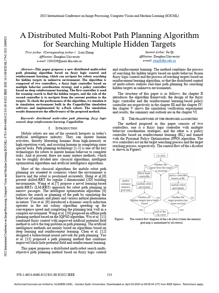A Distributed Multi-Robot Path Planning Algorithm For Searching Multiple Hidden Targets | PDF ...