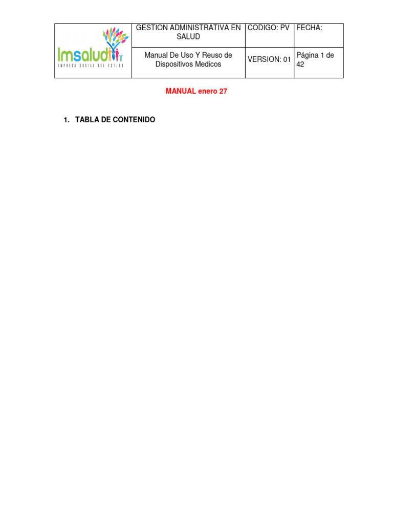 Manual de Uso y Reuso Revis - IV | PDF | Dispositivo médico | Ciencias de la Salud
