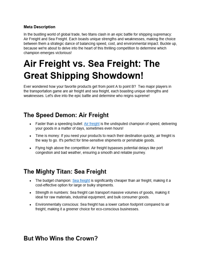 Air Freight Vs Sea Freight | PDF | Cargo | Transport