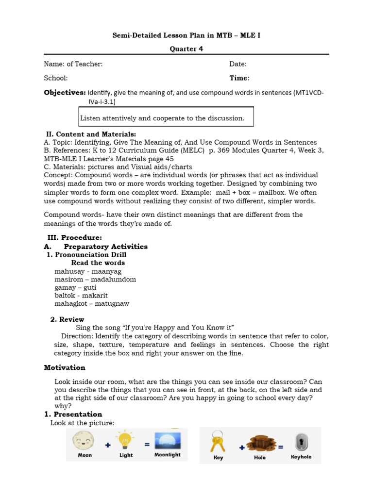 MTB - MLE Lesson PLan Q4 | PDF | Lesson Plan | Learning