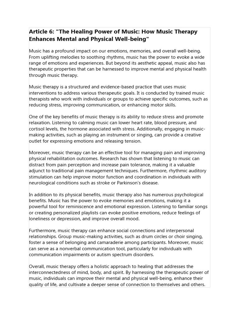 The Healing Power of Music How Music Therapy Enhances Mental and ...