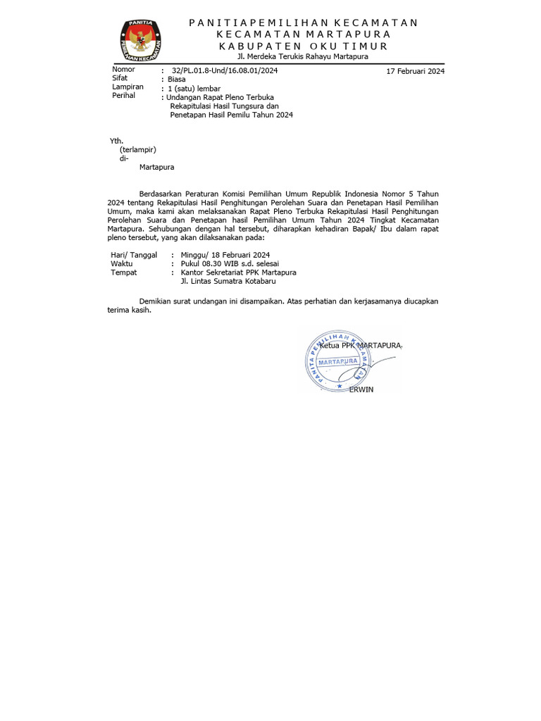 Undanganplenohasilpemilu Mpa | PDF