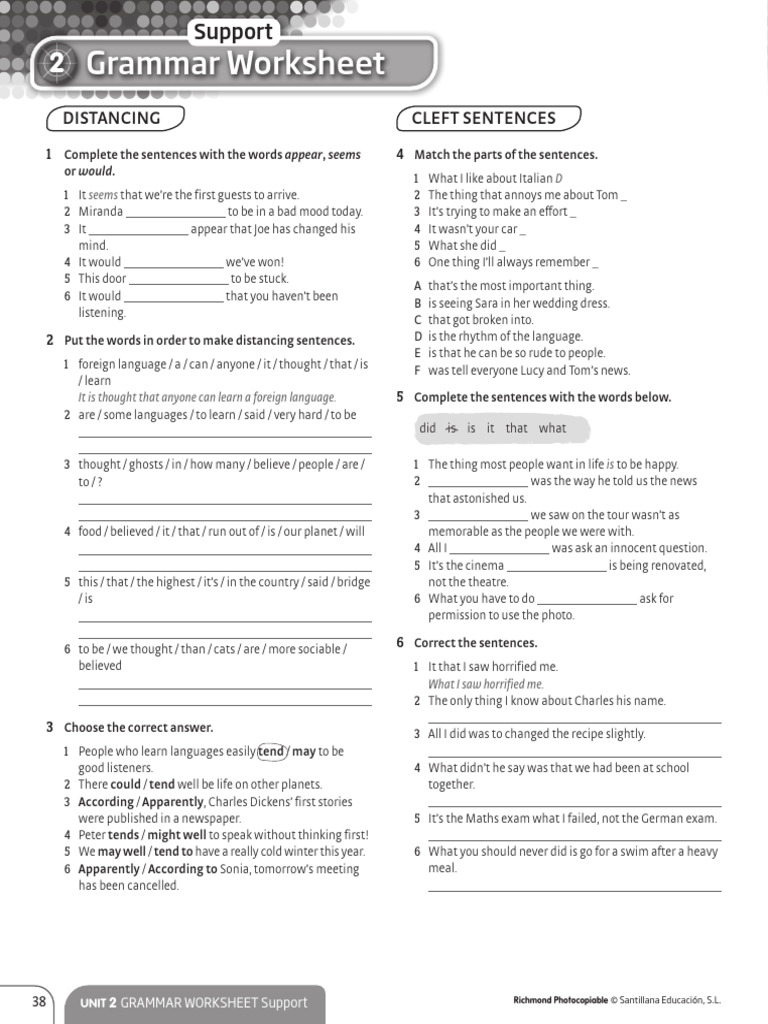 Achievers_C1_Grammar_Worksheet_Support_Unit_2 | PDF