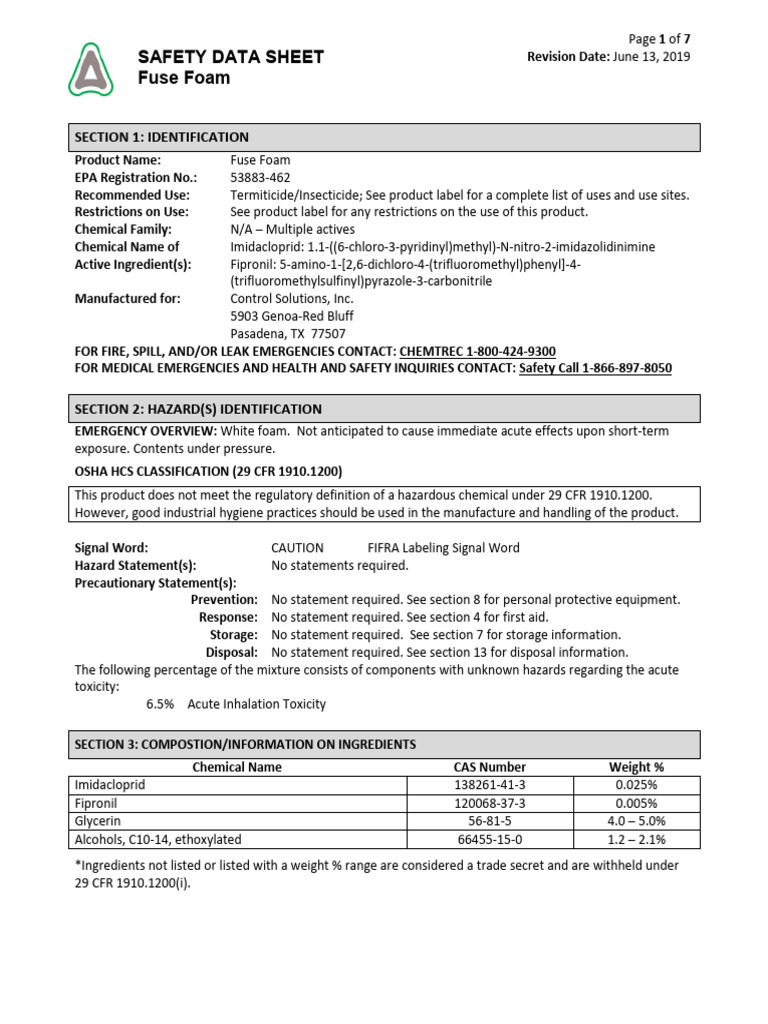 Fuse Foam SDS 6-13-19 | Download Free PDF | Mutagen | Magnesium