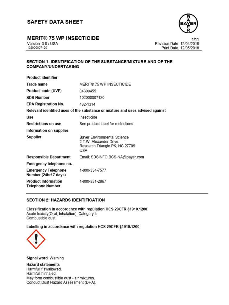 Merit 75 SDS 12-5-18 | Download Free PDF | Dangerous Goods | Waste