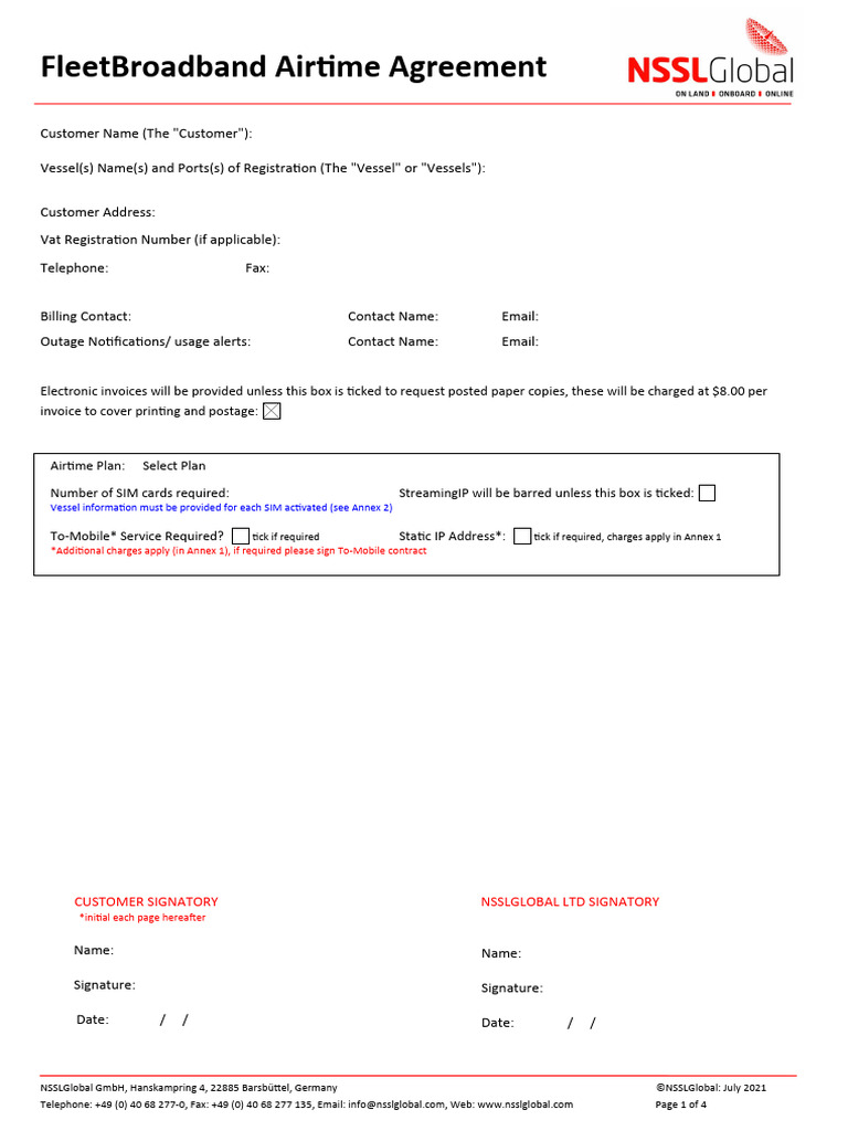 FleetBroadband Airtime Agreement | PDF | Interest | Invoice