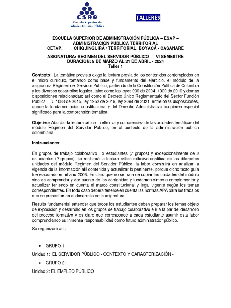 Taller 1 - Unidades Módulo RSP | PDF | Administración Pública | Justicia