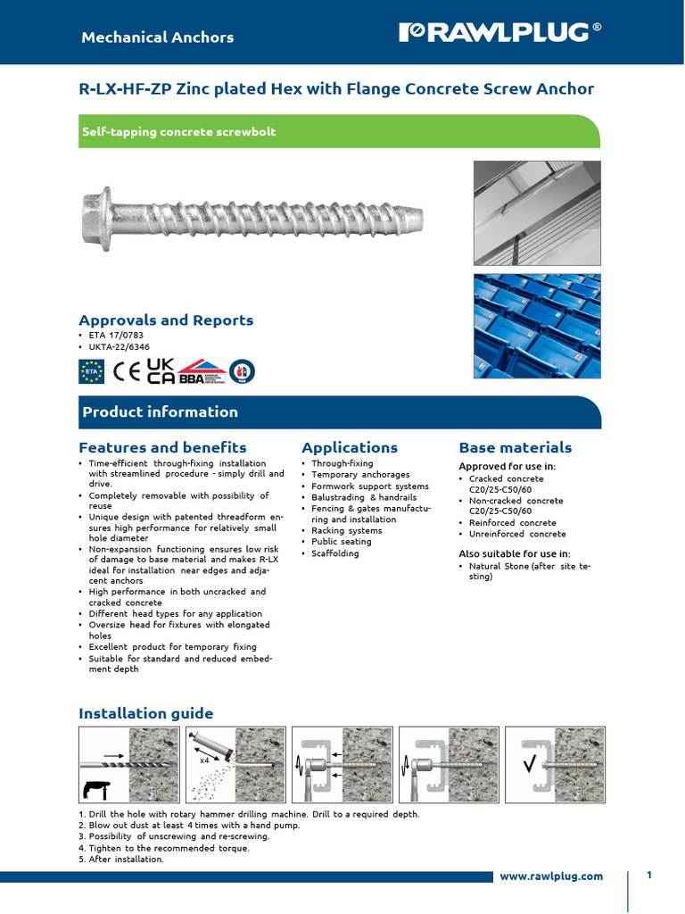 Rawlplug en R LX HF ZP Zinc Plated Hex With Flange Concrete Screw Anchor New | Download Free PDF ...